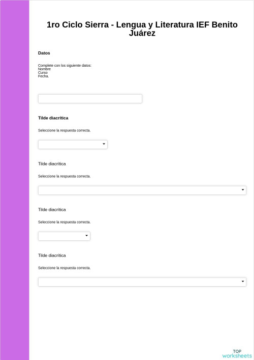 1ro Ciclo Sierra - Lengua y Literatura IEF Benito Juárez. Ficha ...
