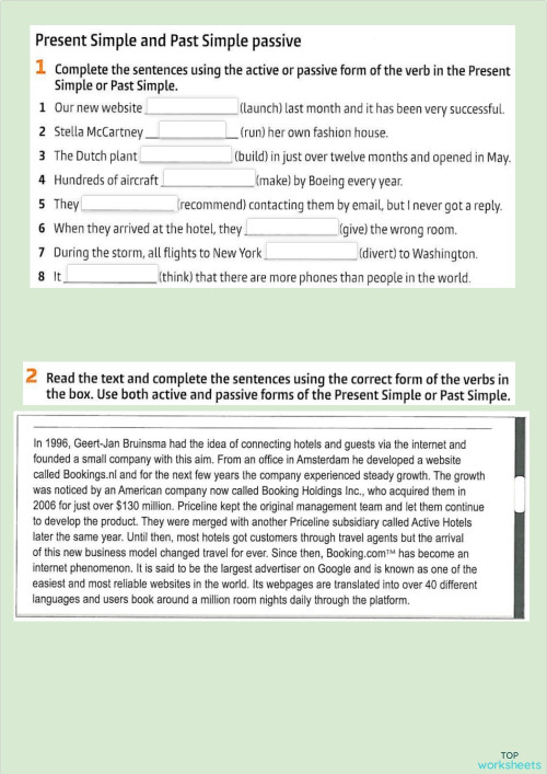 Present and Past PASSIVE - ACTIVE. Interactive worksheet | TopWorksheets