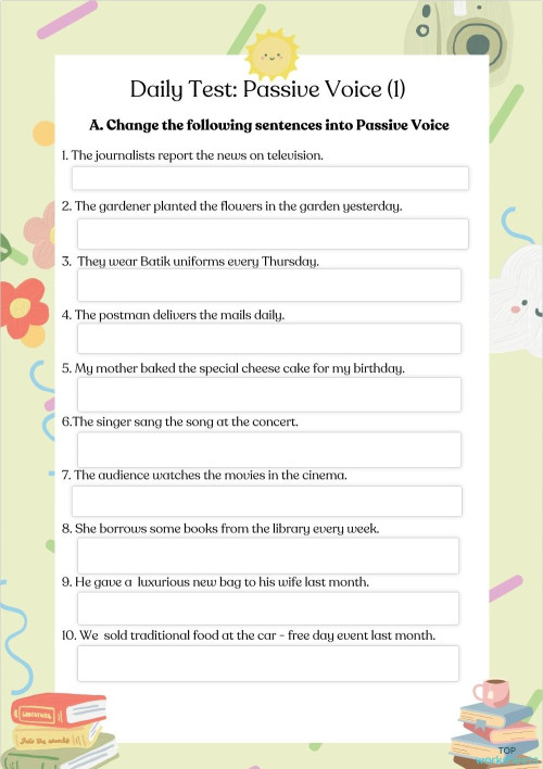 Daily Test: Passive Voice (A). Interactive worksheet | TopWorksheets