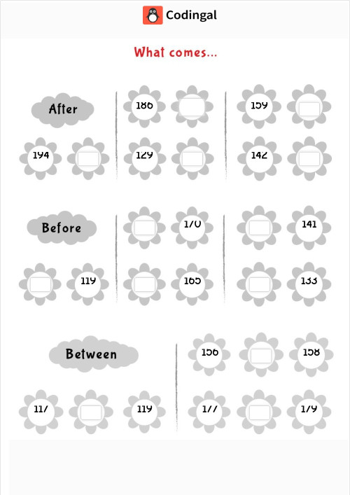 Before After and Between Numbers. Interactive worksheet | TopWorksheets