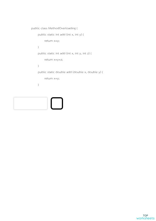 ๋Polymorphism-Java ใบงานเชิงโต้ตอบ | TopWorksheets