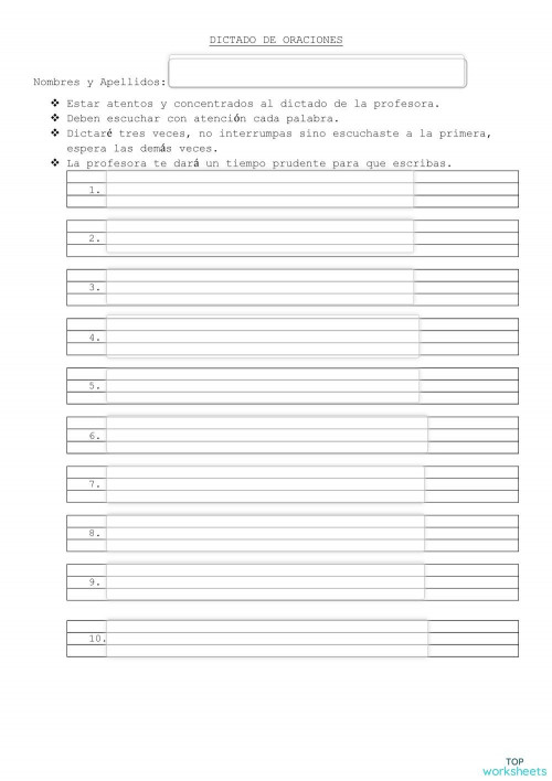 DICTADO DE ORACIONES 2. Ficha interactiva | TopWorksheets