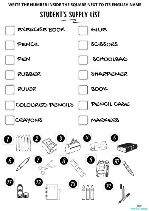 School objects. Scheda interattiva | TopWorksheets