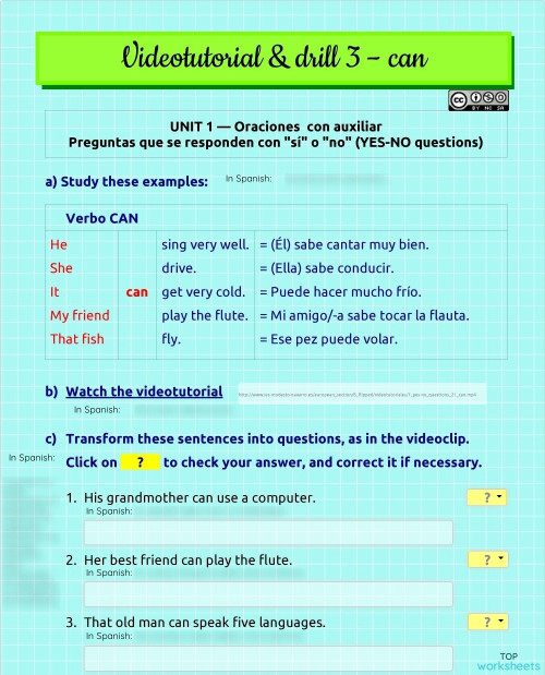Videotutorial + drill 3: can. Interactive worksheet | TopWorksheets