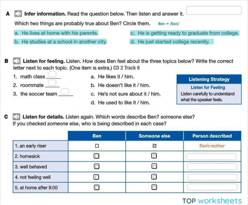 Intermediate 03 page 103 listening. Interactive worksheet | TopWorksheets