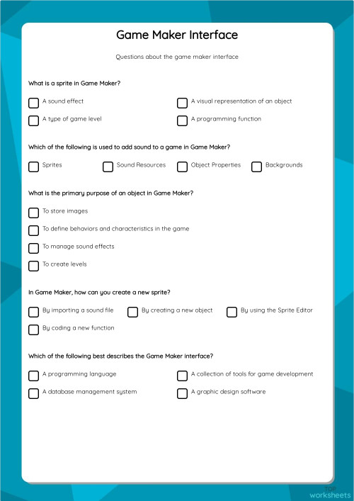 Game Maker Interface. Interactive worksheet | TopWorksheets