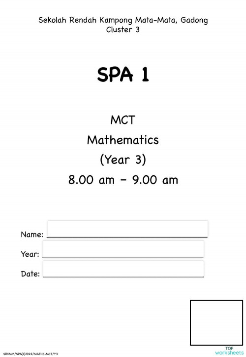 MATHS MCT TEST - SPA 1 (2022). Interactive worksheet | TopWorksheets