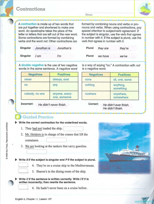 Lesson 107: Contractions Pg 209. Interactive worksheet | TopWorksheets