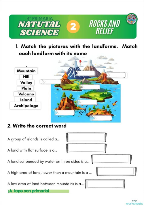 4p natural ROCKS AND RELIEF. Interactive worksheet | TopWorksheets