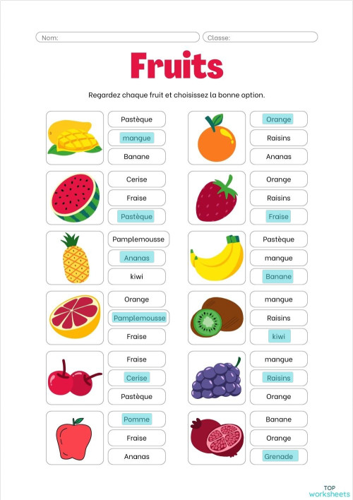 les fruits. Fiche interactive | TopWorksheets