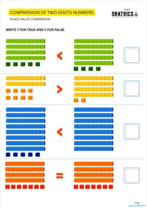 COMPARISION OF TWO DIGITS NUMBERS 2. Interactive worksheet | TopWorksheets