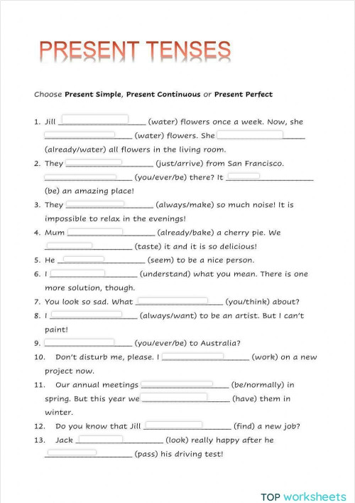 Present tenses. Interactive worksheet | TopWorksheets