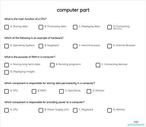 computer part. Interactive worksheet | TopWorksheets
