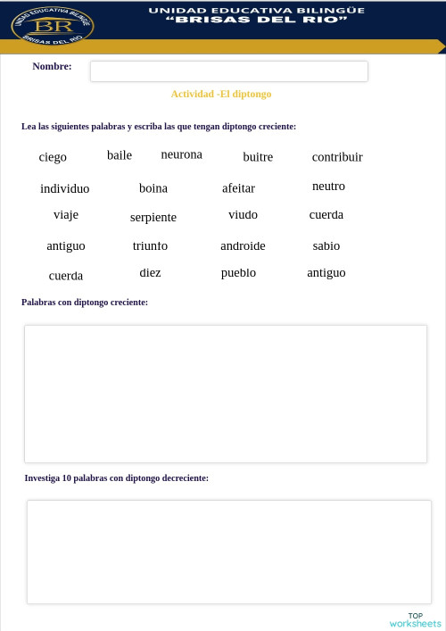 Diptongos e hiatos: fichas interactivas y ejercicios online | TopWorksheets