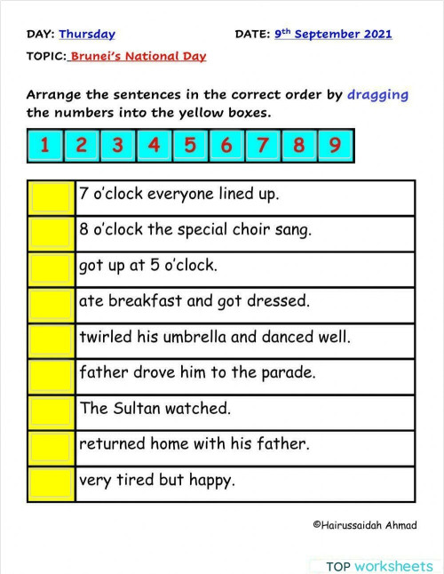 Re-arrange the sentences in the correct order.. Interactive worksheet ...