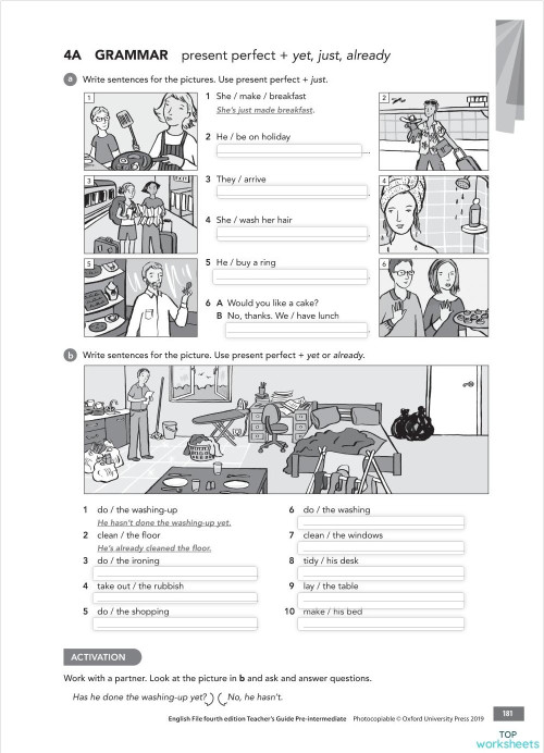 PGE 4A:present perfect + yet, already, just. Interactive worksheet ...
