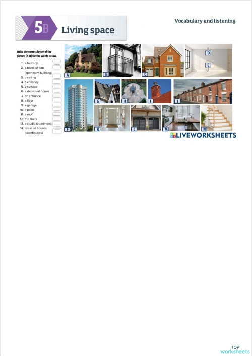 VOCABULARY IN THE HOUSE. Interactive worksheet | TopWorksheets