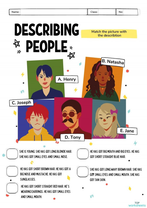 describing people worksheet. Interactive worksheet | TopWorksheets