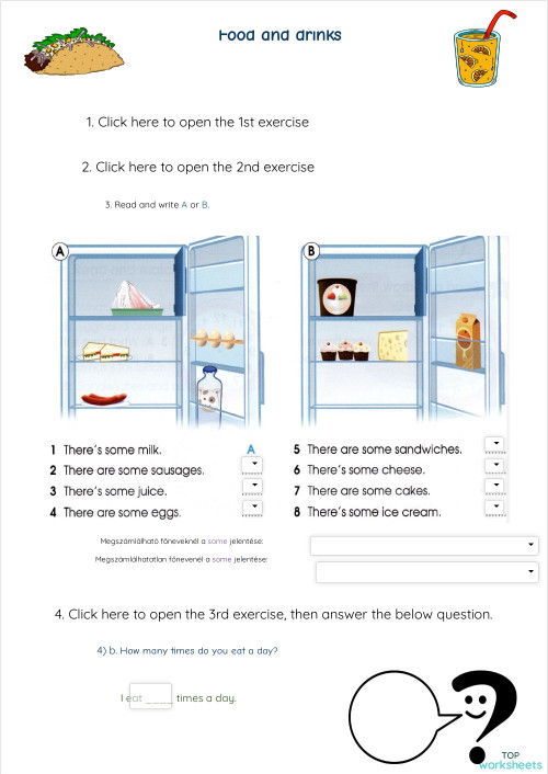 Food and drinks. Interactive worksheet | TopWorksheets