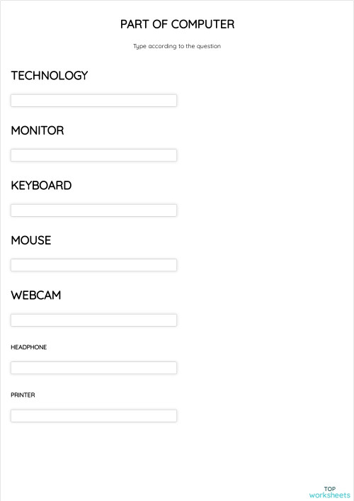 PART OF COMPUTER. Interactive worksheet | TopWorksheets