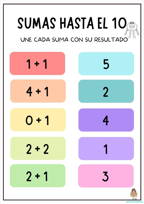 Encuentra la pareja. Sumas hasta el 10. Ficha interactiva | TopWorksheets