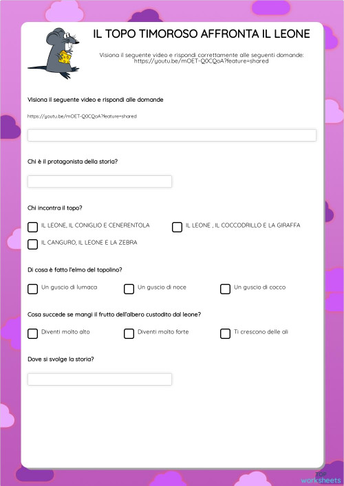 IL TOPO TIMOROSO AFFRONTA IL LEONE. Scheda interattiva | TopWorksheets