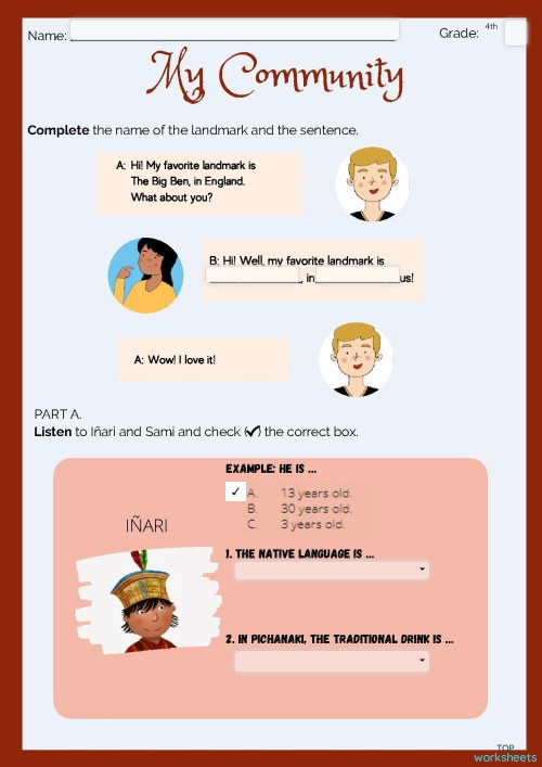 Exp 4 Activity 2 A1 My community. Interactive worksheet | TopWorksheets