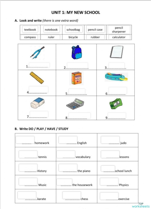 Unit 1 My new school. Bài tập tương tác | TopWorksheets
