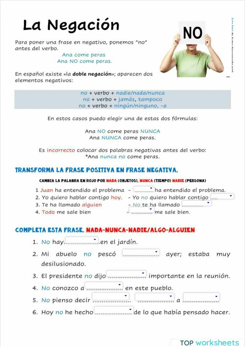 La Negación. Ficha interactiva | TopWorksheets