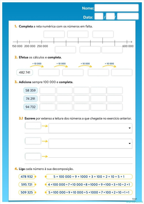 Números até 600 000. Ficha interativa | TopWorksheets