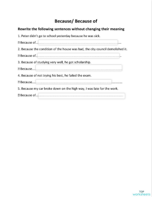 Because/ because of. Interactive worksheet | TopWorksheets