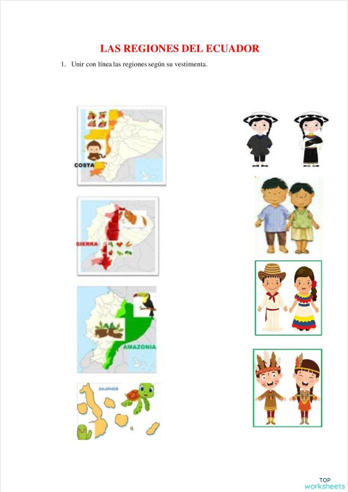 Regiones del Ecuador: fichas interactivas y ejercicios online | TopWorksheets