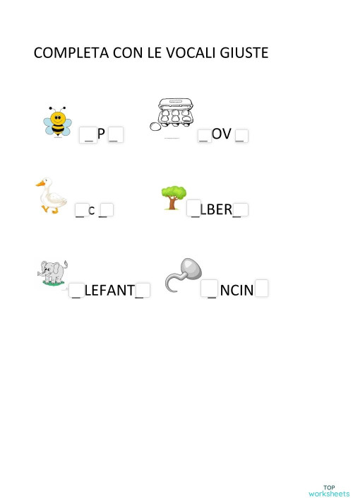 COMPLETA CON LE VOCALI 1. Scheda interattiva | TopWorksheets