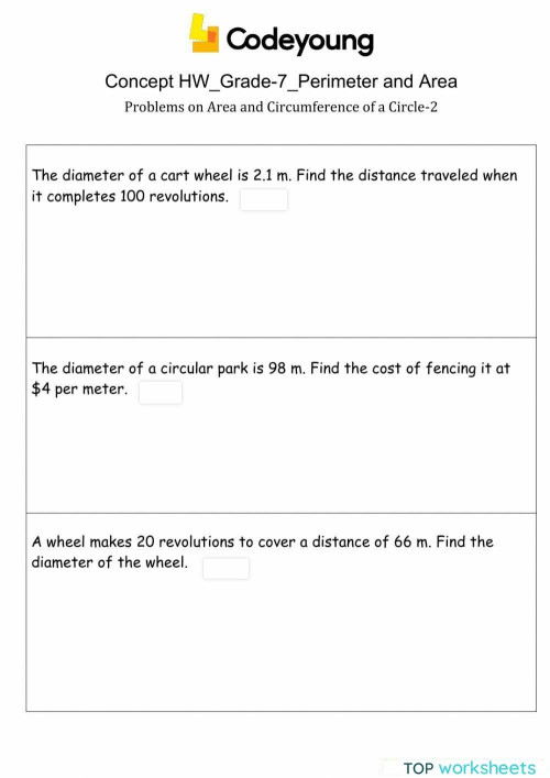 Problems on Area and Circumference of a Circle-2 Concept HW ...