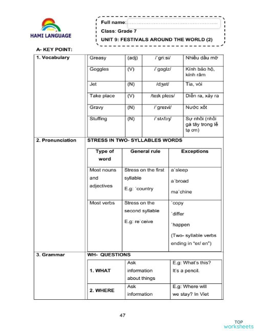 ESL07 - UNIT 9.2: FESTIVALS AROUND THE WORLD. Interactive worksheet ...