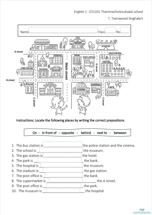 Preposition of place. Interactive worksheet | TopWorksheets
