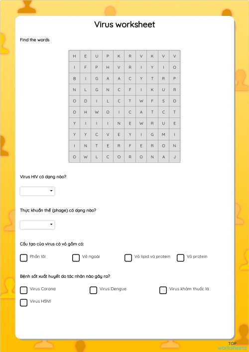 Virus worksheet. Interactive worksheet | TopWorksheets