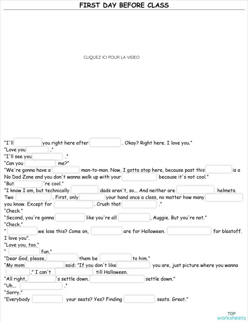 First Day Before class. Interactive worksheet | TopWorksheets