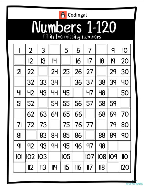 M_G01M01L05_WA02_Counting Upto 120. Interactive worksheet | TopWorksheets
