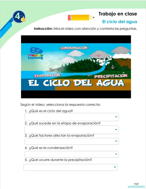 El ciclo del agua. Ficha interactiva | TopWorksheets