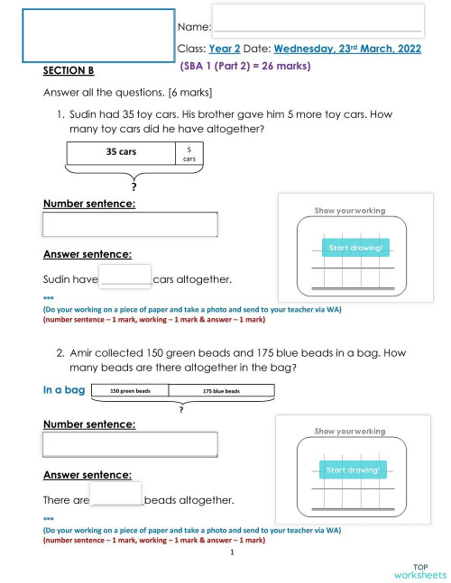 Yr 2 SBA 1 part 2 (Wednesday, 23-Mar-2022). Interactive worksheet ...