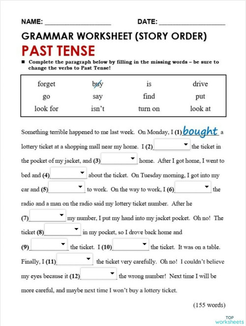 Past Simple Tense Interactive Worksheet Topworksheets