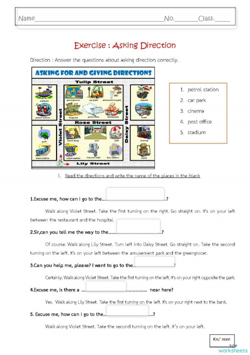 Worksheet 10 : Asking direction ใบงานเชิงโต้ตอบ | TopWorksheets