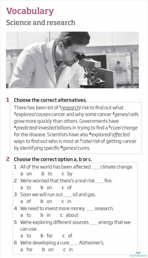 Vocabulary (science and research). Interactive worksheet | TopWorksheets