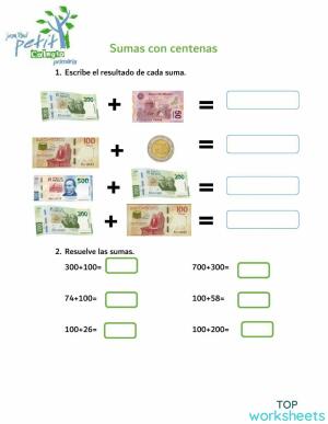 Suma con centenas. Ficha interactiva | TopWorksheets