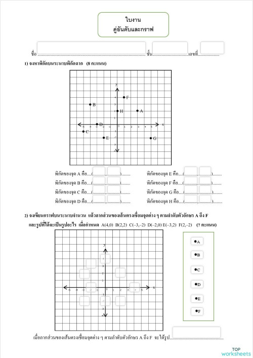 ใบงานคู่อันดับและกราฟ ใบงานเชิงโต้ตอบ Topworksheets