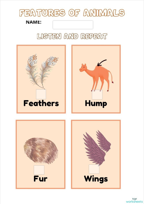 FEATURESOFANIMALS_LISTEN. Interactive worksheet | TopWorksheets