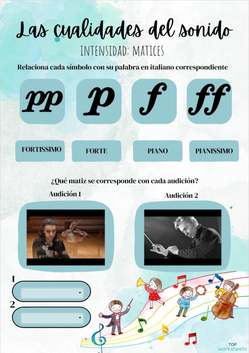 Cualidades del sonido. Ficha interactiva | TopWorksheets