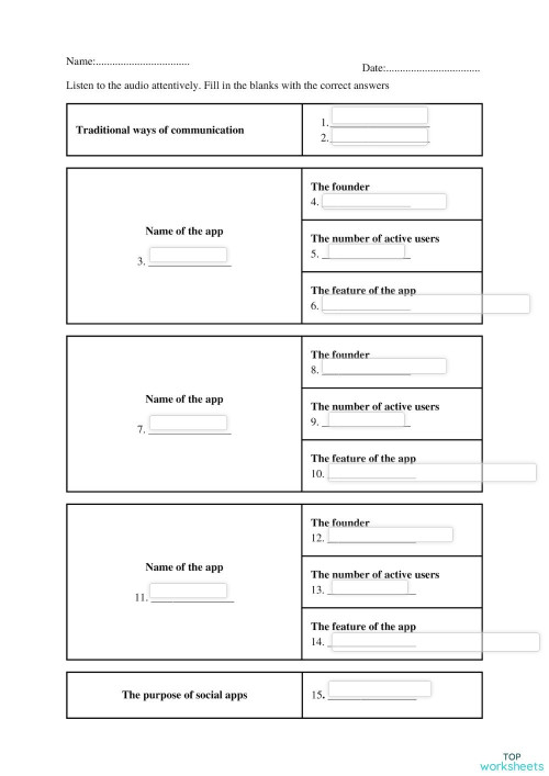 Famous Social Apps Worksheet. Interactive worksheet | TopWorksheets