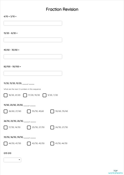 Fraction Revision. Interactive worksheet | TopWorksheets